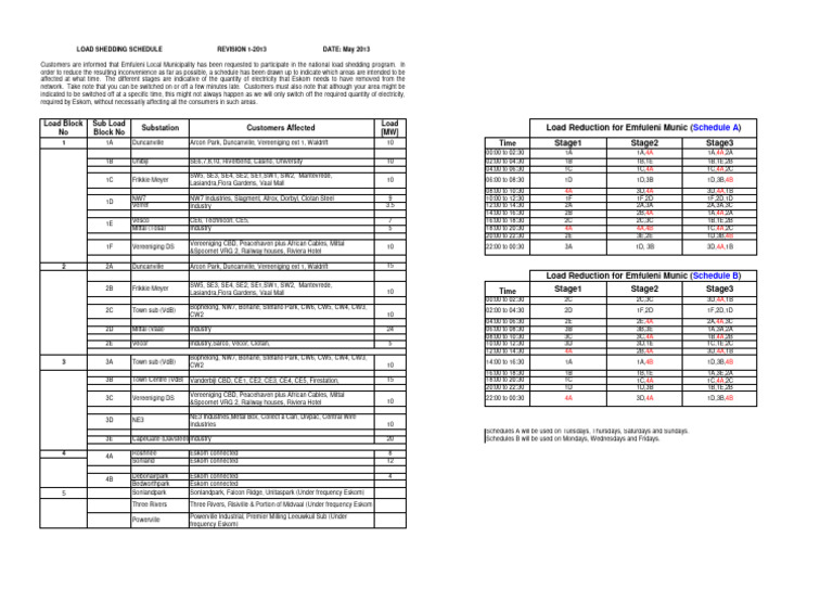 Emfuleni Load Shedding Schedule | PDF | Power (Physics) | Electricity