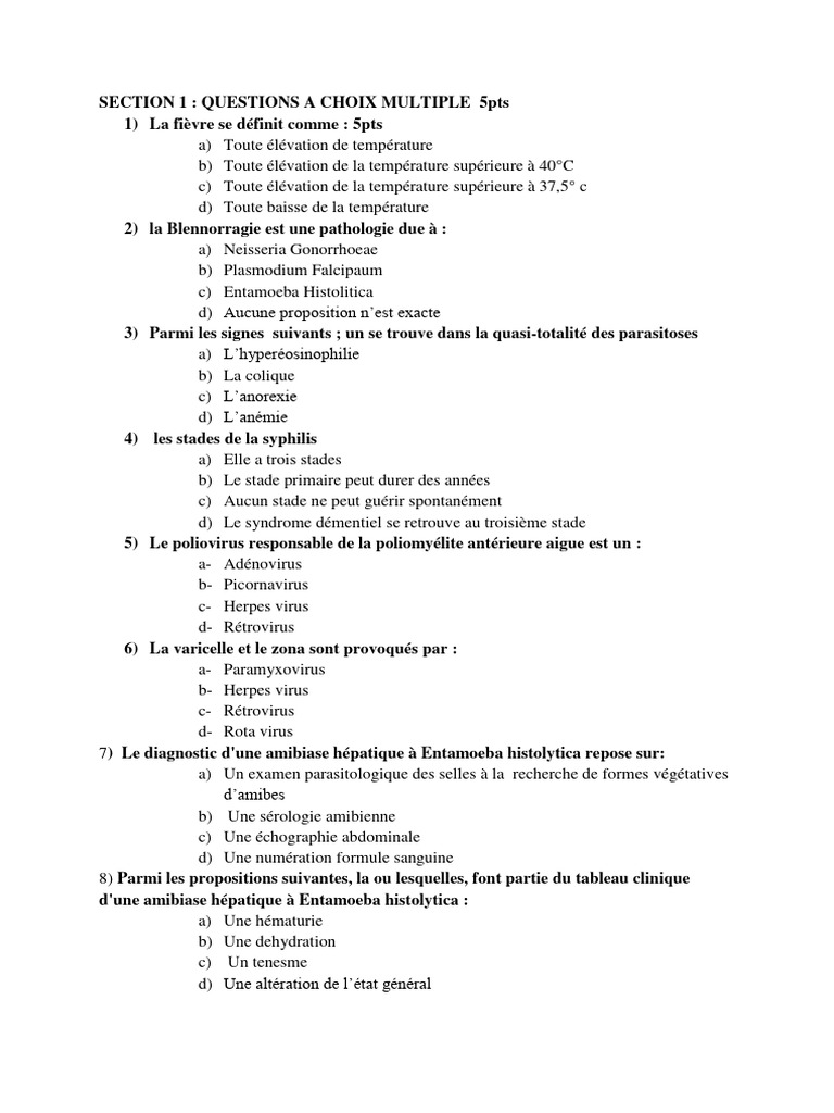 TD Pathologie Infectieuses Et Parasiatires | PDF | Tuberculose | Paludisme