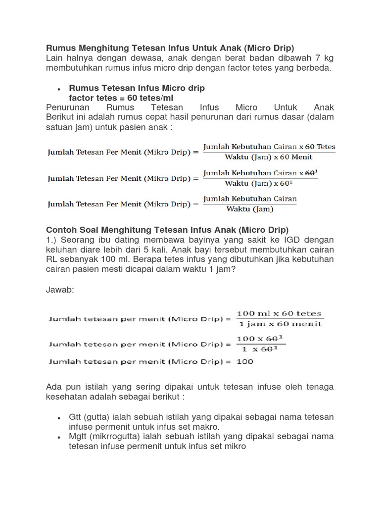 Rumus Menghitung Tetesan Infus Untuk Anak | PDF