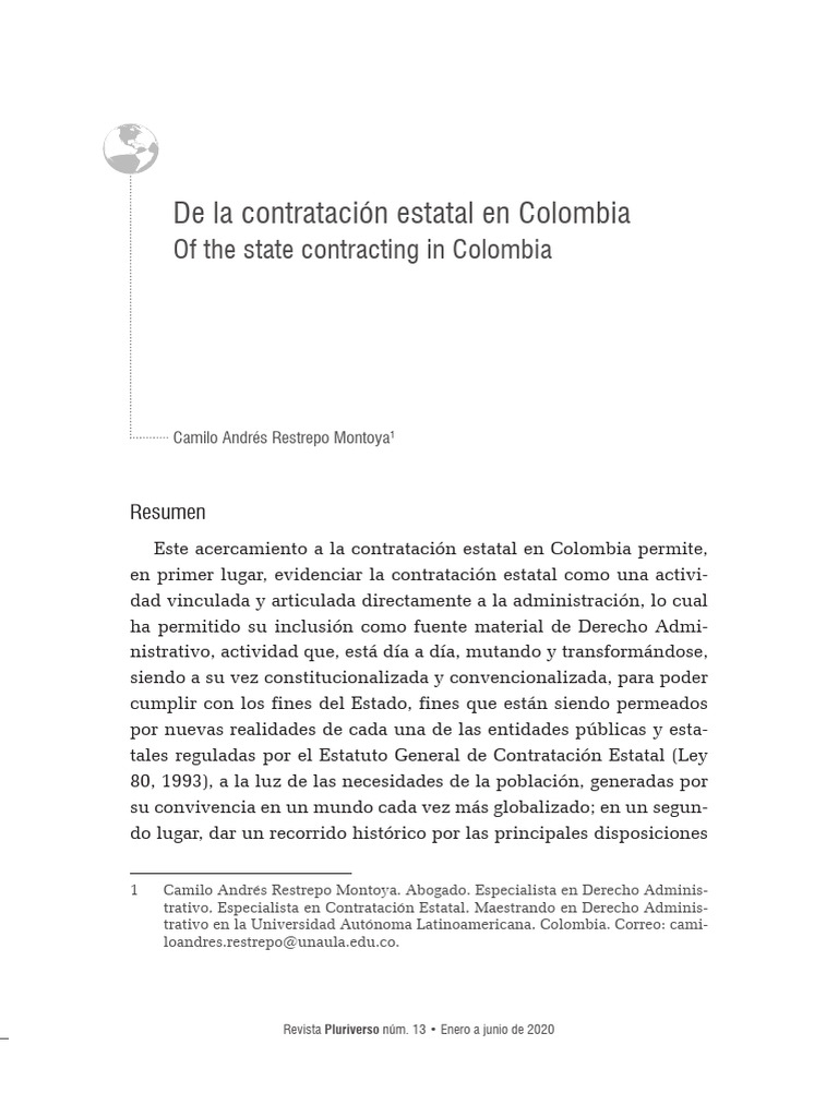 La Contratacion Estatal En Colombia Pdf Estado Política Colombia