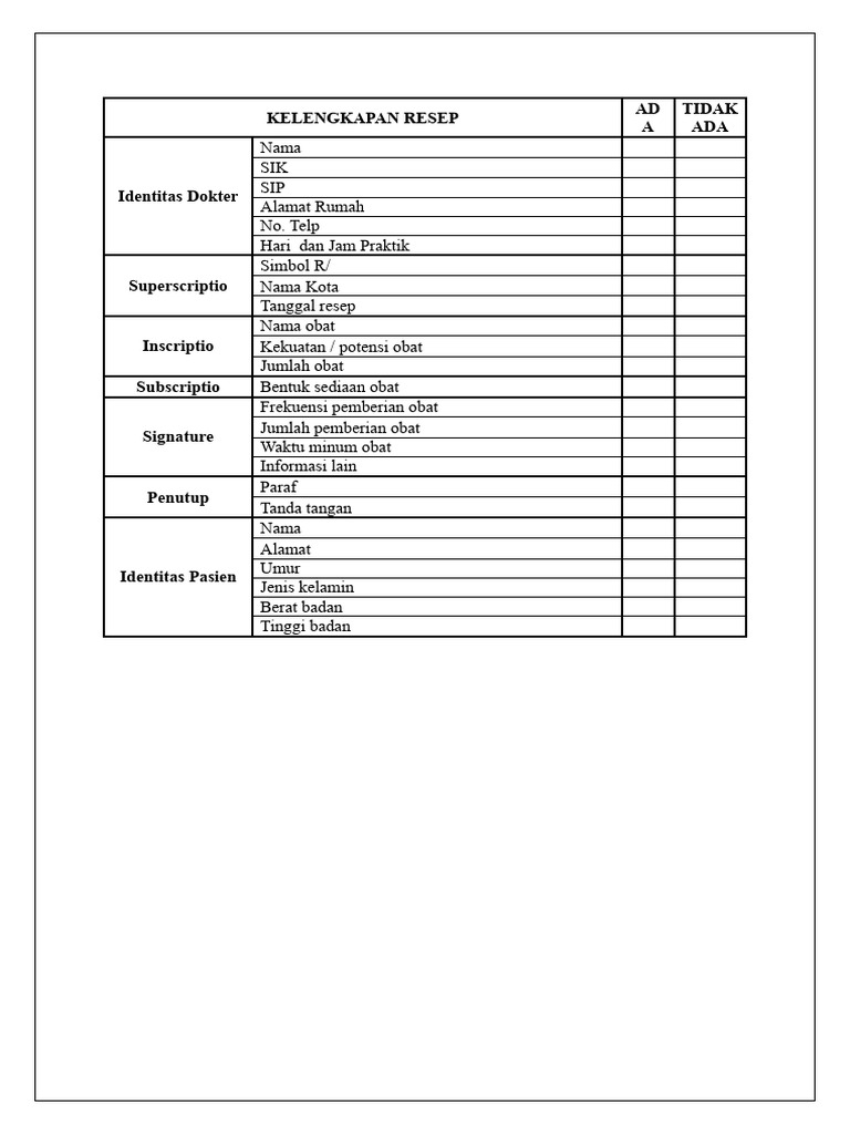 Kelengkapan Resep Pdf