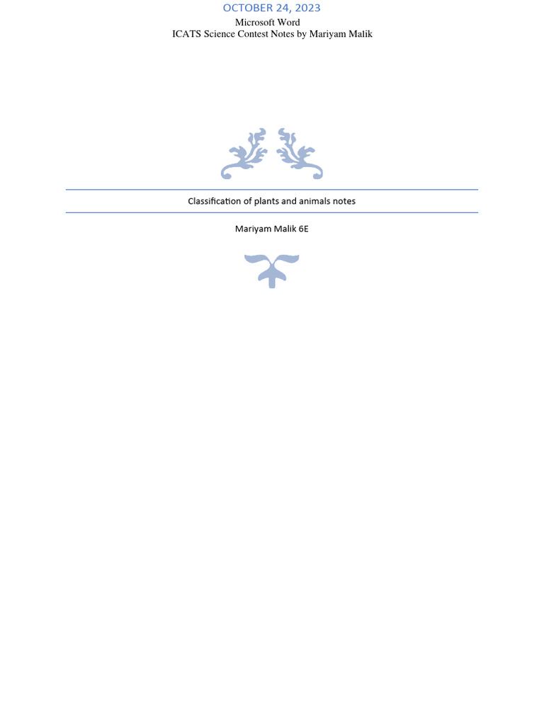 Plant and Animal Classification Notes | PDF | Cell (Biology) | Human Body