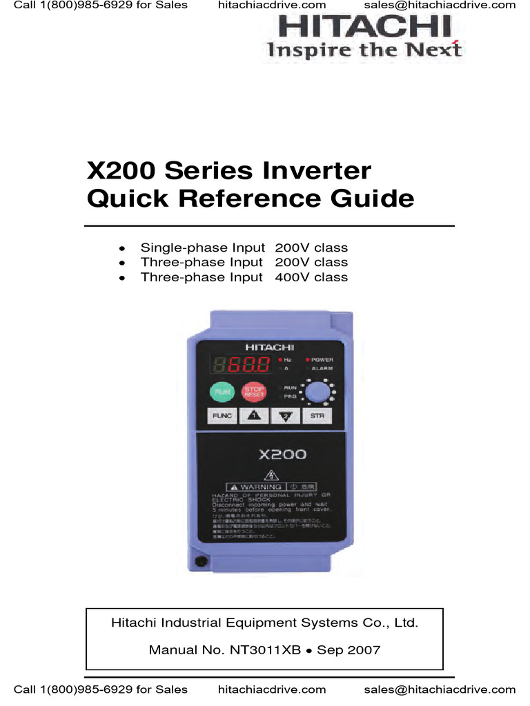 Hitachi X200 Quick Reference Guide | PDF | Parameter (Computer Programming) | Power Inverter
