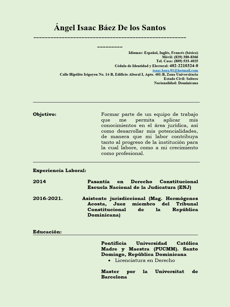 CV Ángel Isaac Báez de Los Santos | PDF | República Dominicana | Gobierno