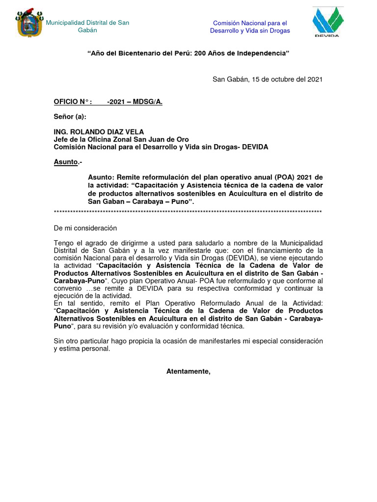 POA Reformulado: Acuicultura en San Gabán | PDF | Presupuesto