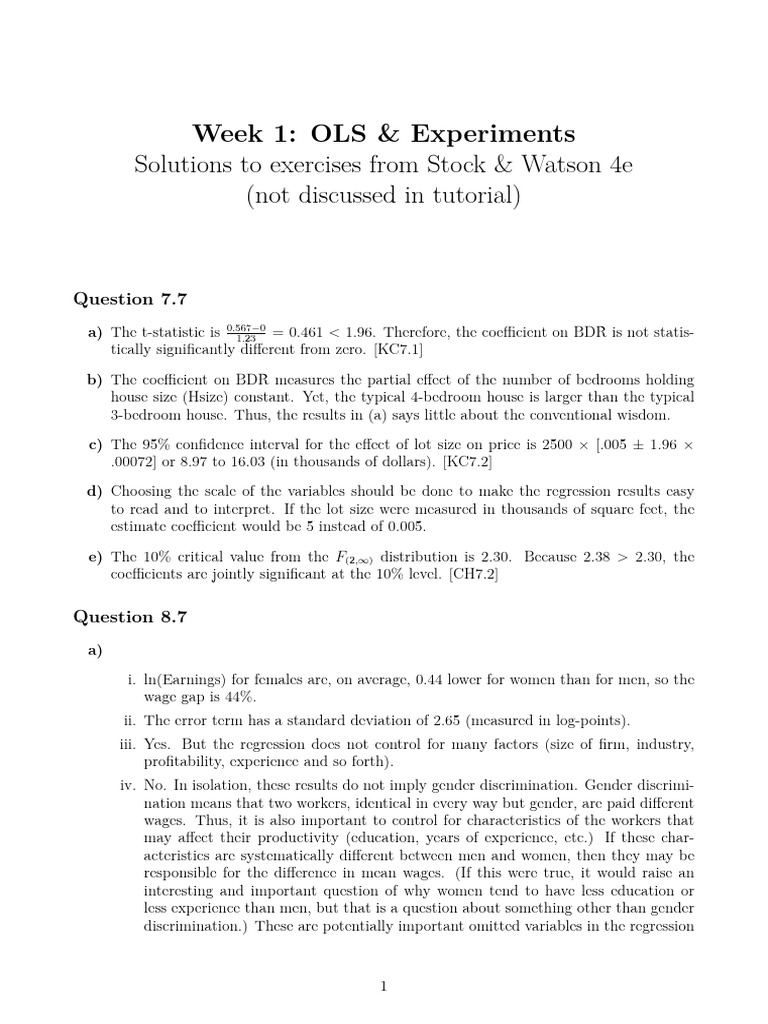Applied Financial Econometrics - Exercises An Solutions - Week 1 | PDF | Regression Analysis ...
