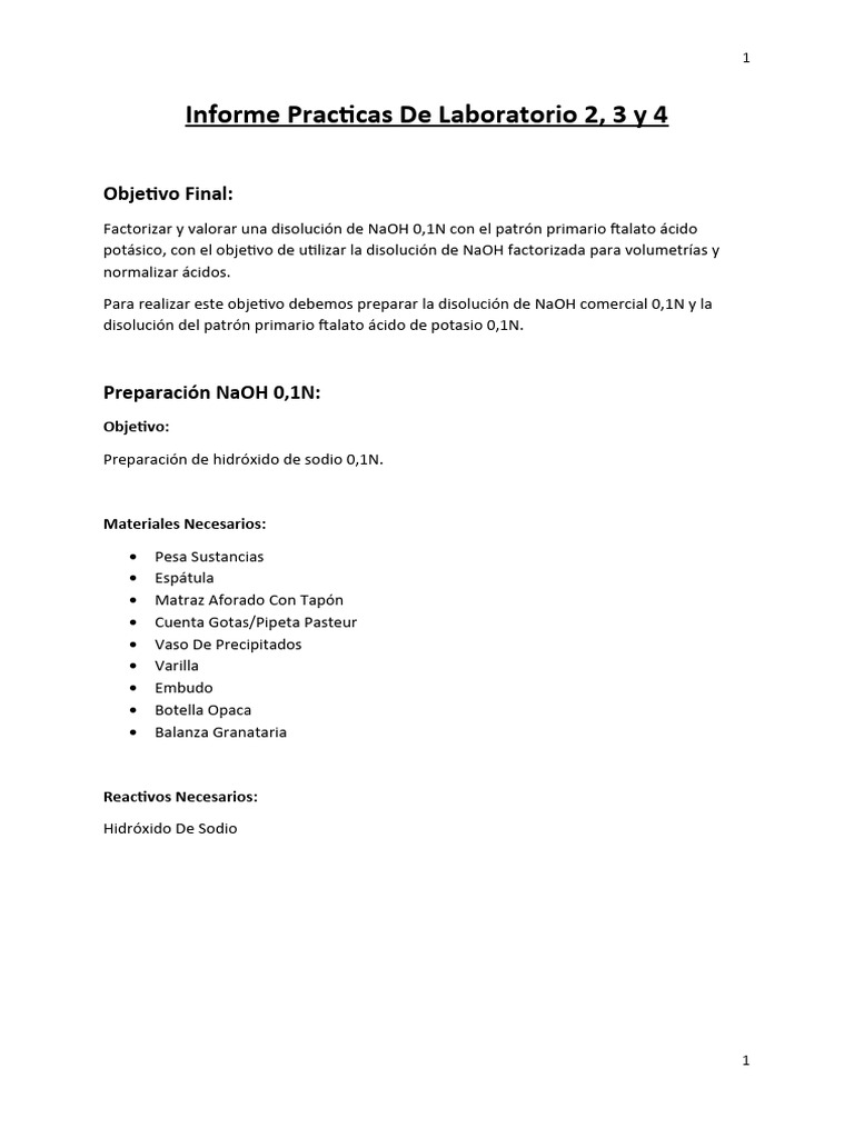 Informe Practicas de Laboratorio 2, 3 y 4 Bueno | PDF | Hidróxido de sodio | Química