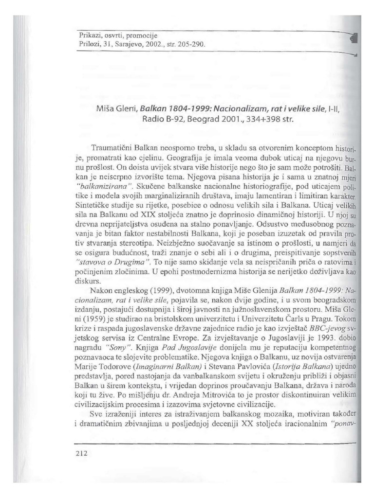 Misa Glen NACIONALIZAM, RAT I VELIKE SILE | PDF