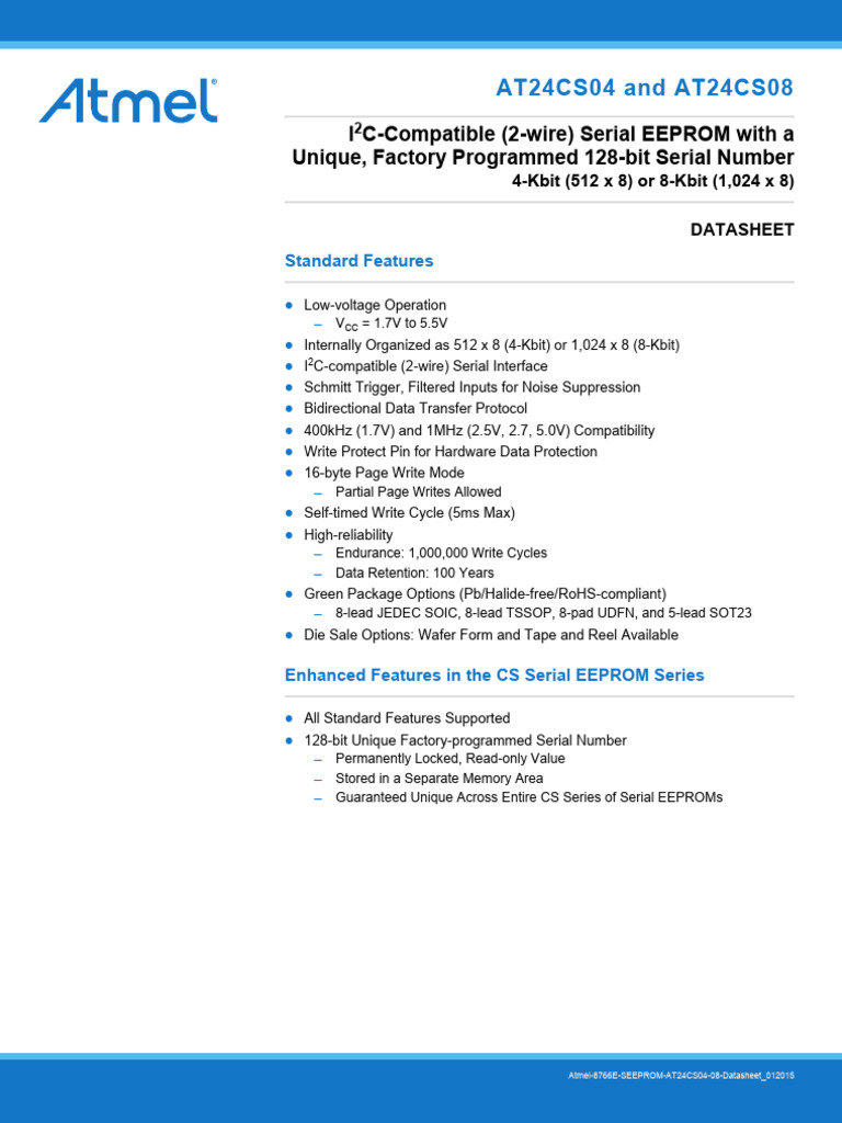 Atmel 8766 Seeprom At24cs04 08 Datasheet ATMLH236 | PDF | Computer Engineering | Electronic ...