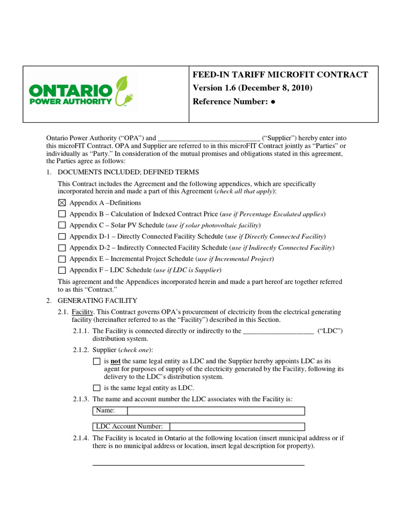 microFIT Contract Version 1 6 | PDF | Photovoltaics | Solar Power