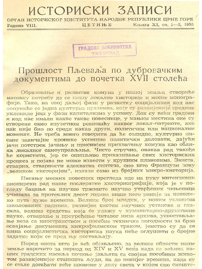 Bogumil Hrabak Proslost Pljevalja Po Dubrovackim Dokumentima Do Pocetka ...