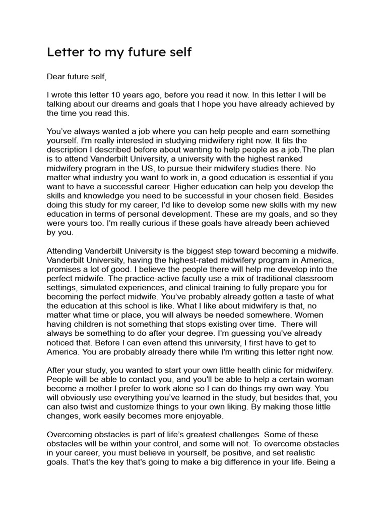 Letter to My Future Self: Midwifery Goals | PDF | Midwife | Midwifery