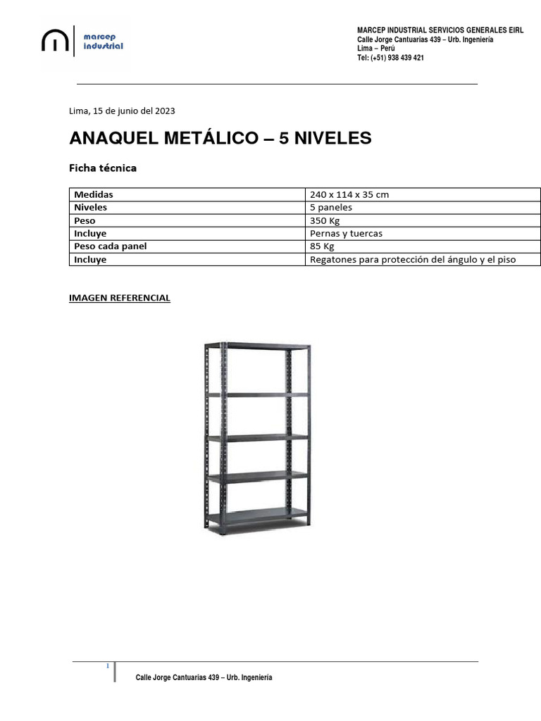 Ficha Técnica - Anaquel Metálico | PDF