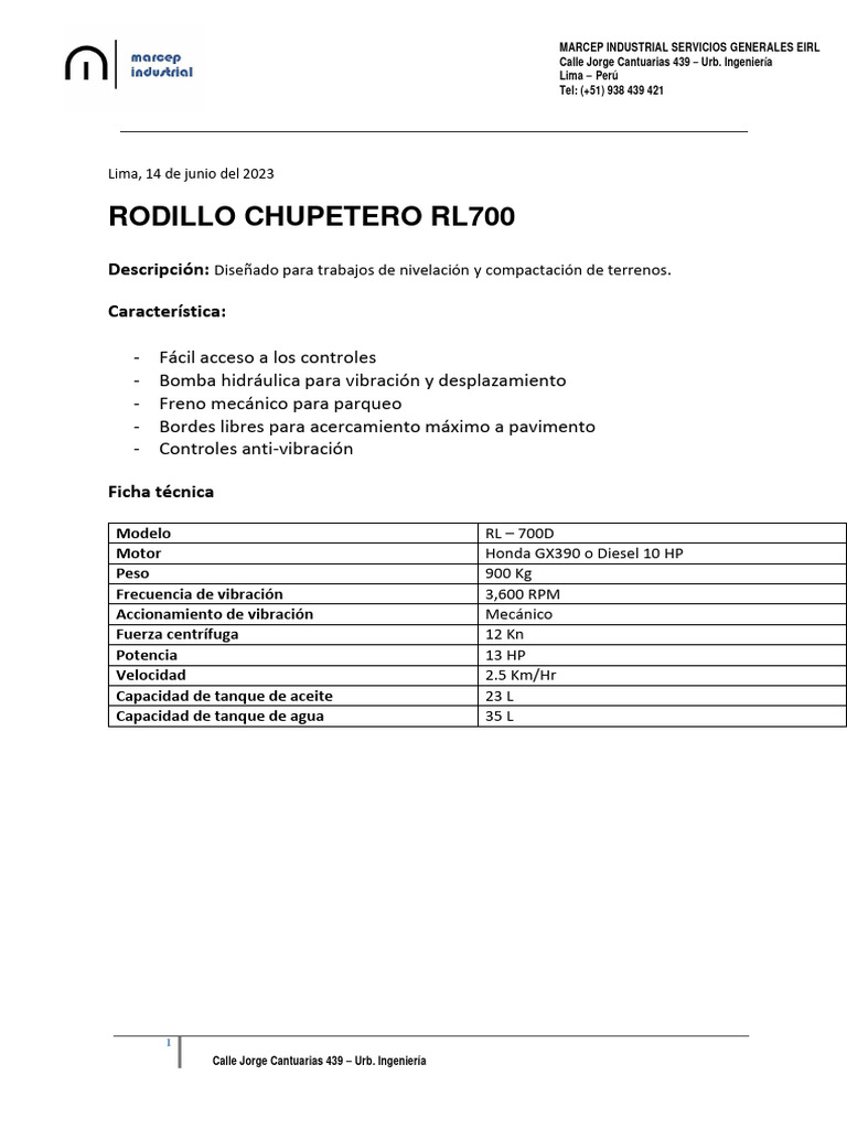 Ficha Técnica - Rodillo Chupetero | PDF