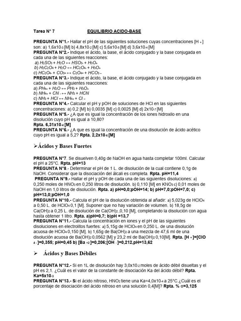 Tarea N.7 | PDF | Ph | Constante de disociación ácida
