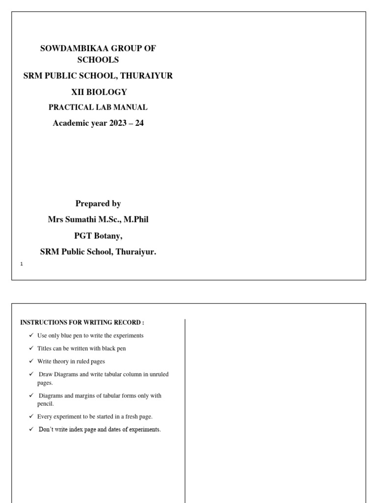XII Bio Lab Manual 2023 - 24 | PDF | Meiosis | Flowers