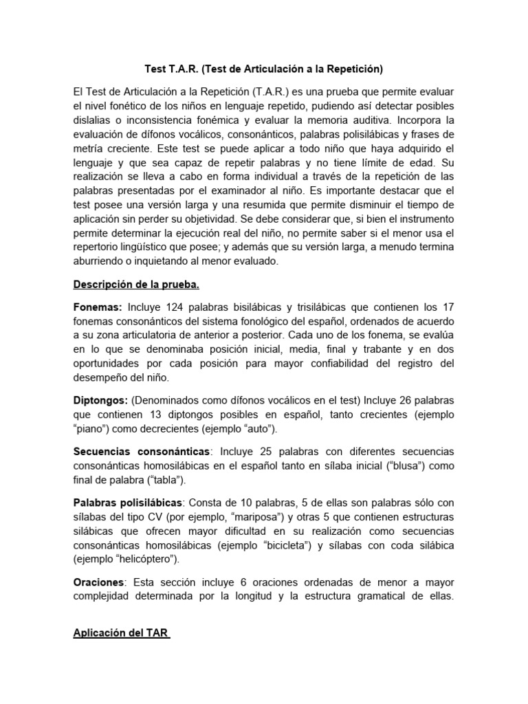 Test TAR | PDF | Fonema | Palabra