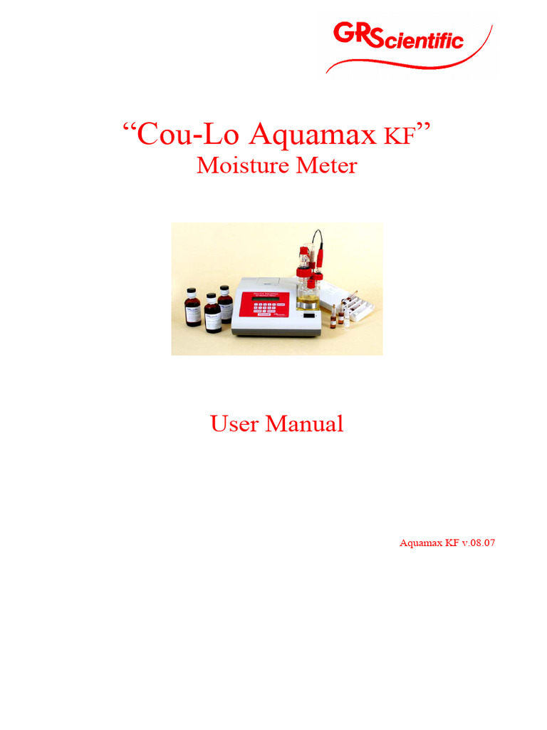 "Cou-Lo Aquamax ": KF Moisture Meter | PDF | Syringe | Chemistry