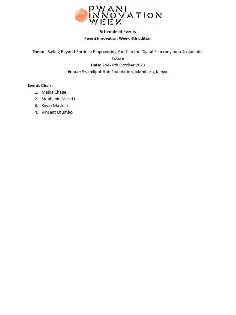 Pwani Innovation Week Program | PDF | Kenya | Business