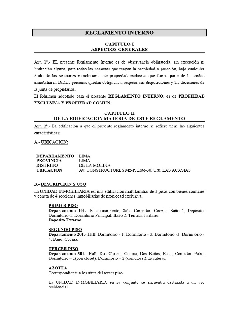Reglamento Interno Modificado | PDF | Propiedad | Regulación