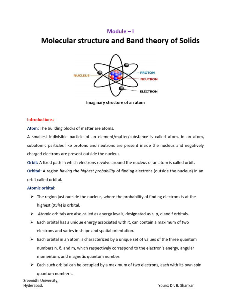 Unit1 Atomics Moecular Structure | PDF | Atomic Orbital | Atoms