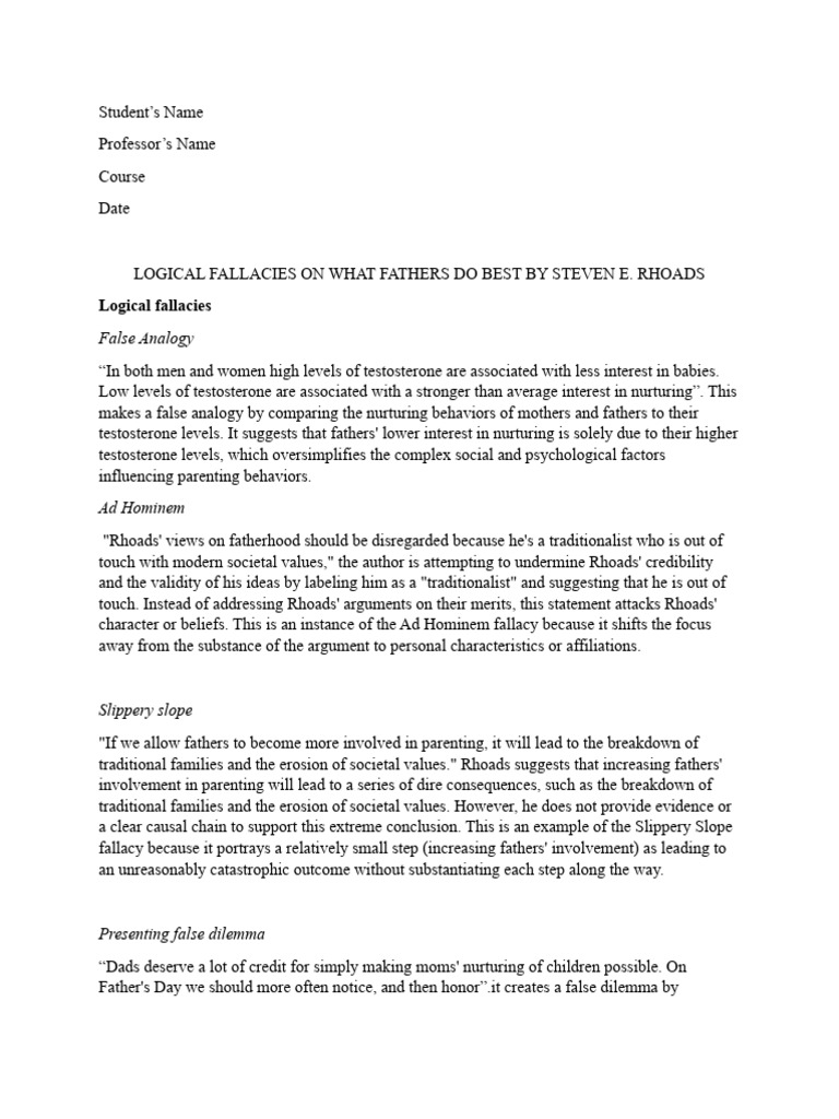 LOGICAL FALLACIES in The Second Assignment | PDF | Fallacy | Father