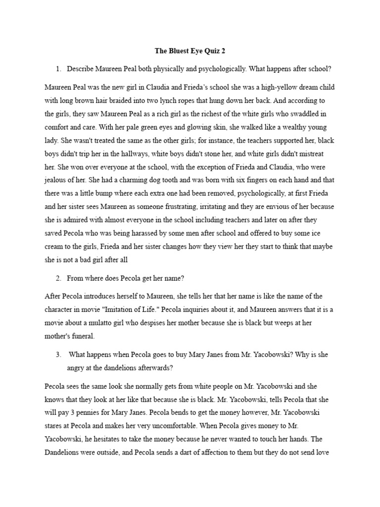 The Bluest Eye Quiz 2 | PDF