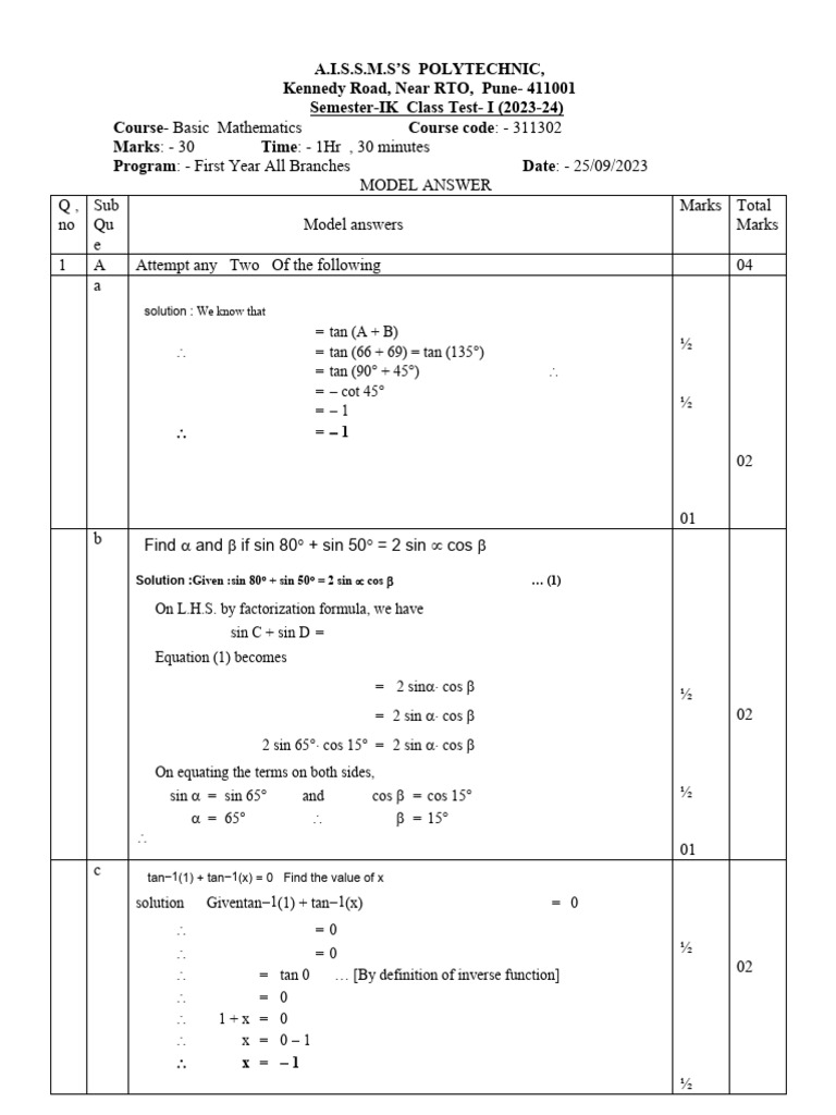 Basic Mathematics Model Answer Key | PDF | Slope | Mathematical Relations