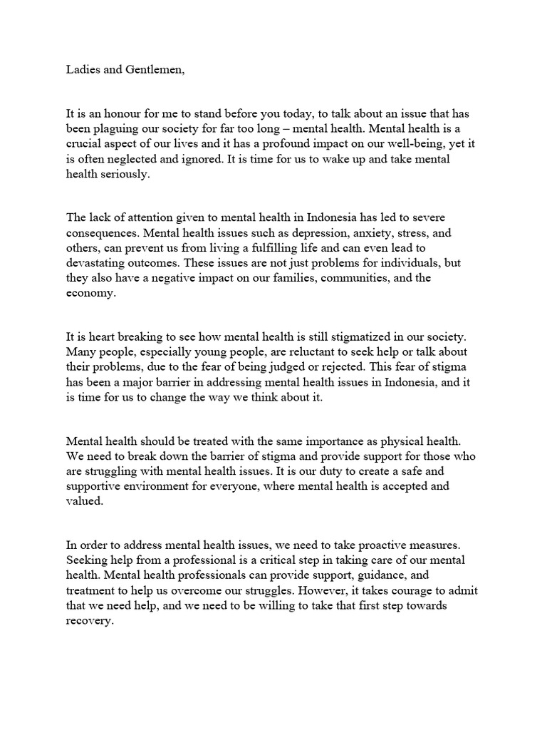 Script For Speech PMR | PDF | Mental Health | Social Stigma