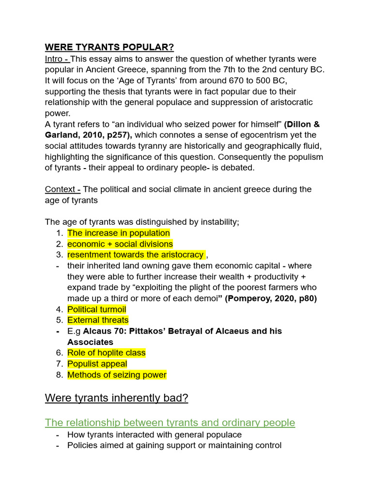 Were Tyrants Popular | PDF | Tyrant | Ancient Greece