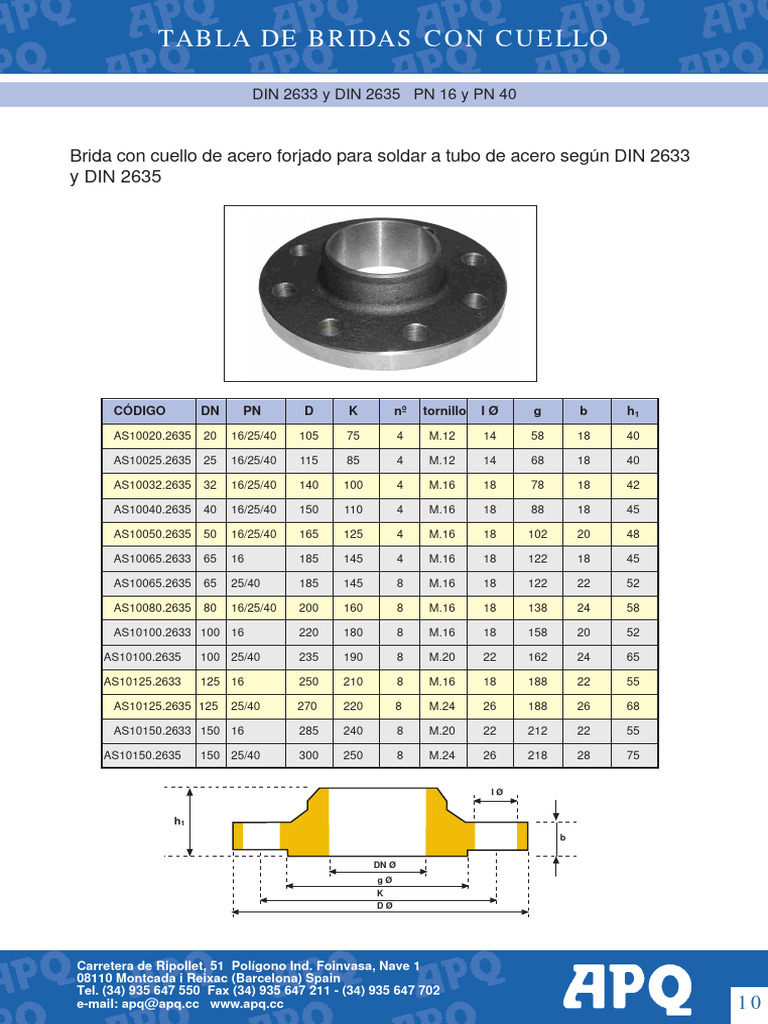 Tabla de Bridas con Cuello DIN y ANSI | PDF | Tecnologías de gas | Plomería