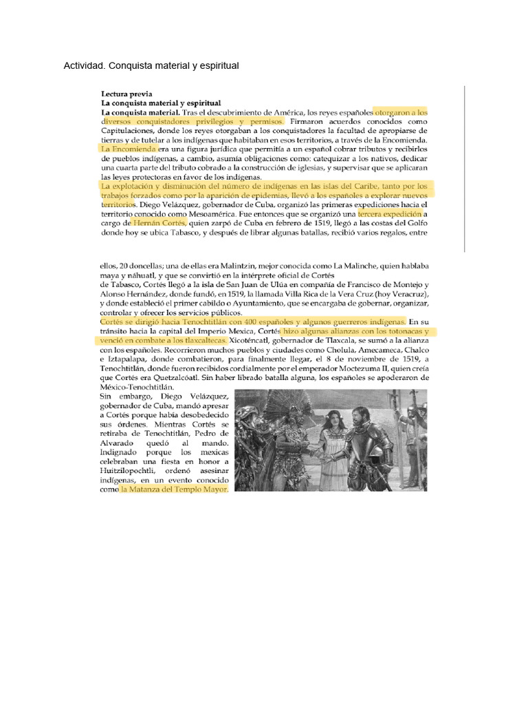 Actividad. Conquista Material y Espiritual | PDF