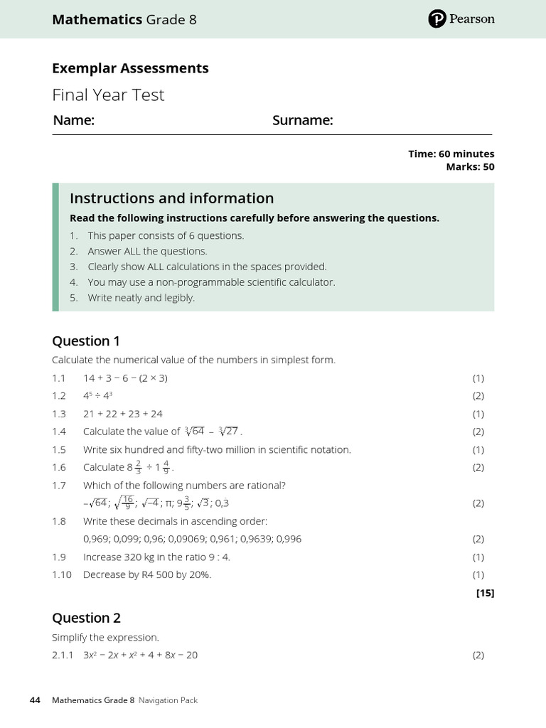 Grade-8-Mathematics-FINAL EXAMPLAR | PDF | Mathematical Objects | Elementary Geometry