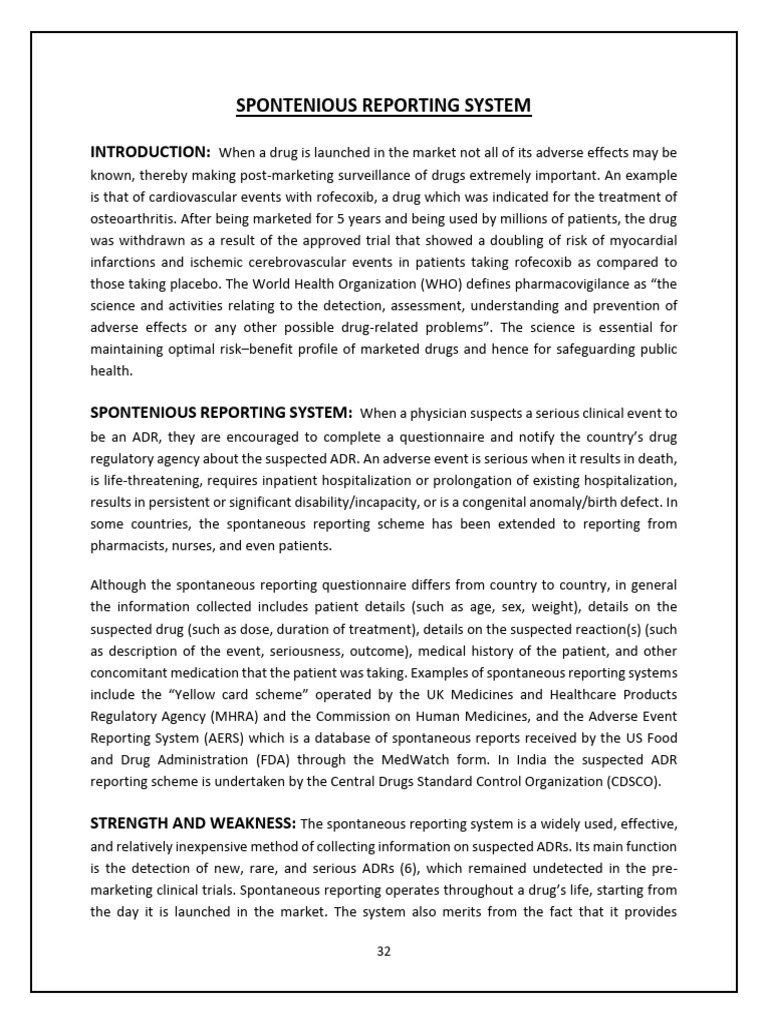 Spontaneous Reporting in Pharmacovigilance | PDF | Pharmacovigilance ...