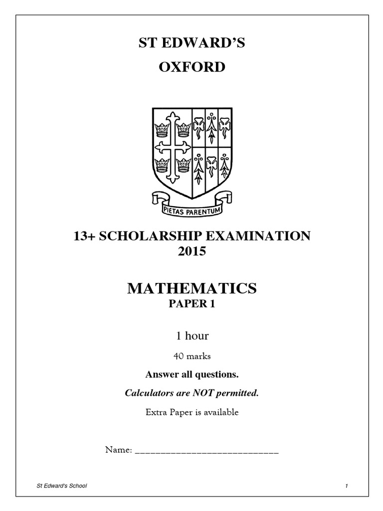Microsoft Word - Maths 13+ Scholarship 2015 Paper 1 | PDF | Elementary ...