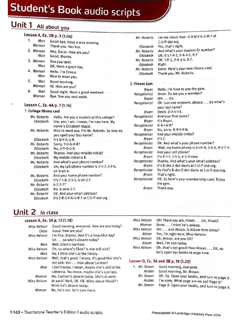 Touchstone Book 1 Audio Script | PDF