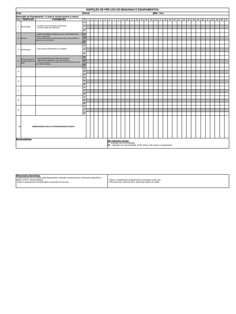 Check List Aparafusadeira - Furadeira A Bateria | PDF