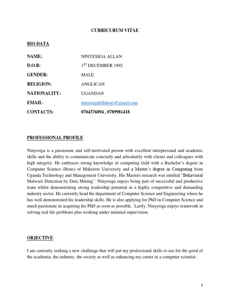 Allan Ninyesiga CV | PDF | Data | Software
