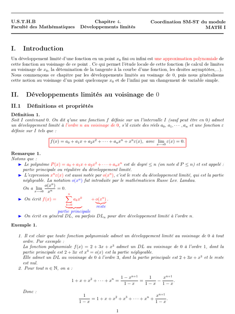 Développements limités au voisinage de 0 | PDF | Fonction ...