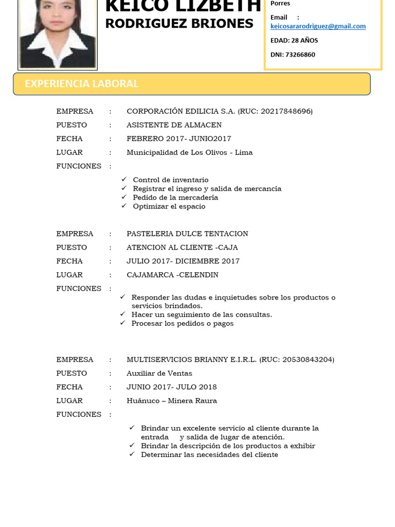 Rodriguez Briones: Experiencia Laboral | PDF | Negocios económicos | Economias