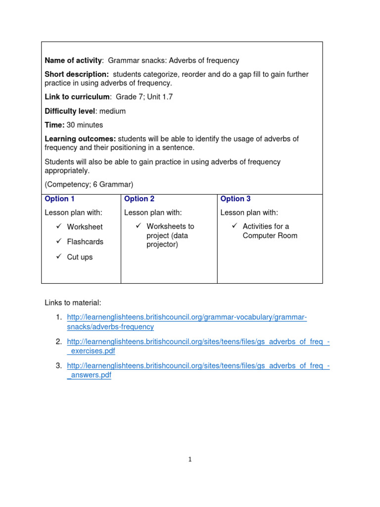 Adverbs of Frequency Lesson Plan | PDF | Adverb | Cognitive Science