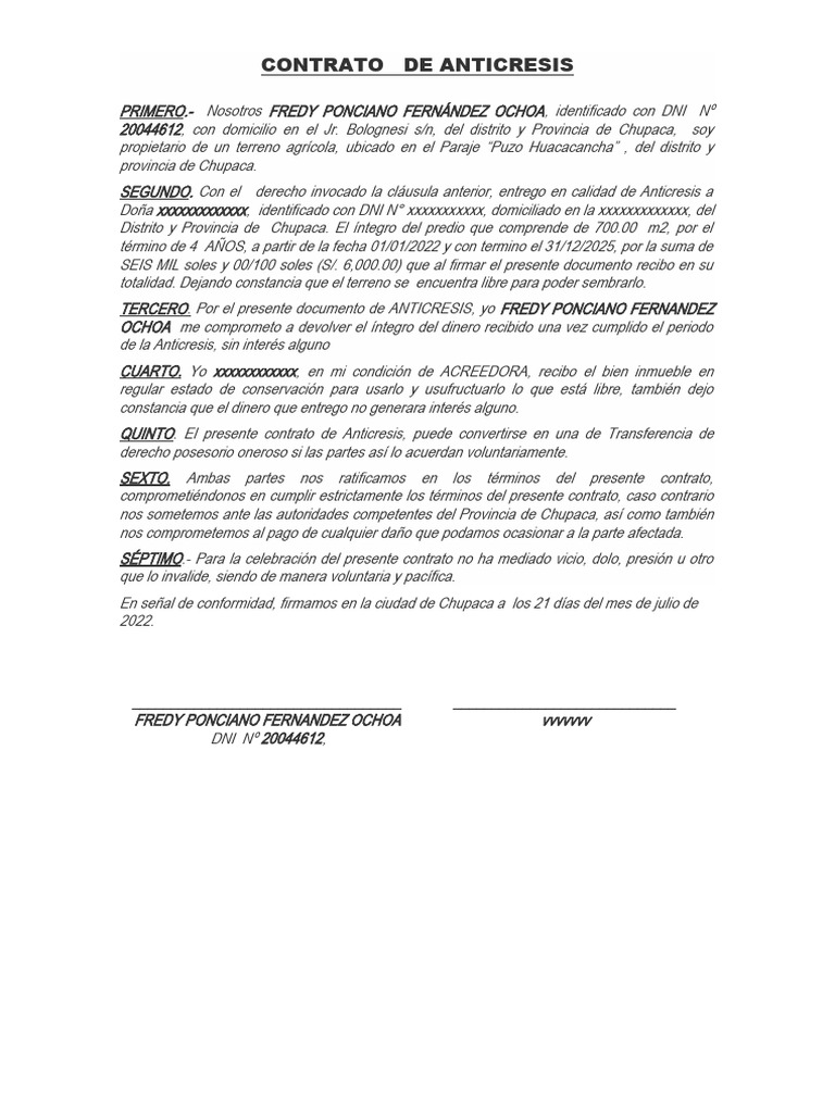 Contrato de Anticresis 2022 3 | PDF