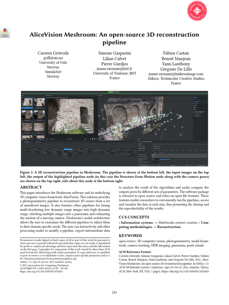 Alicevision Meshroom: An Open-Source 3D Reconstruction Pipeline | PDF | 3 D Computer Graphics ...