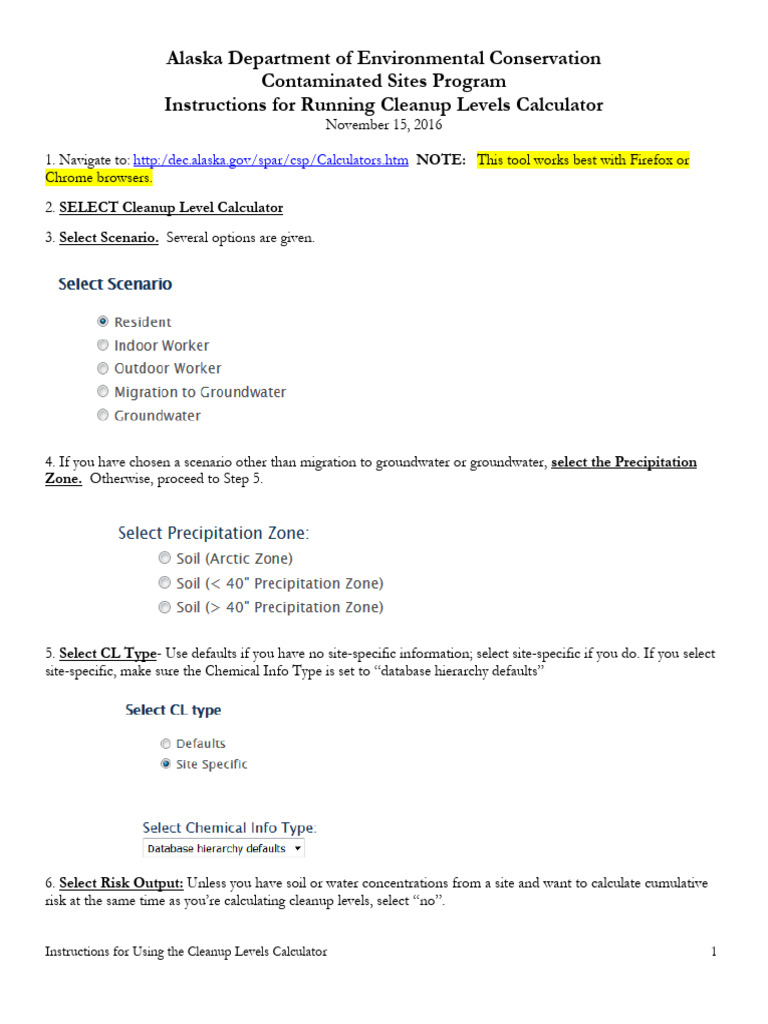 Cleanup Levels Calc Instructions Pdf Parameter Computer Programming Software