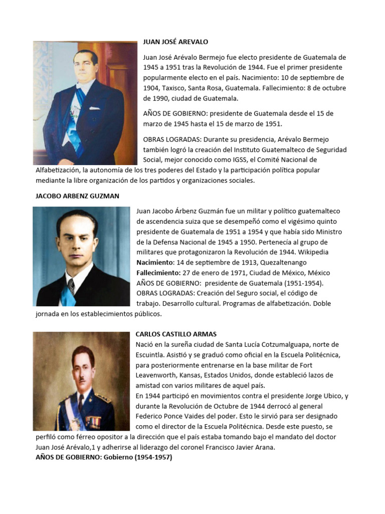 Presidentes de Guatemala | PDF | Guatemala | Gobierno