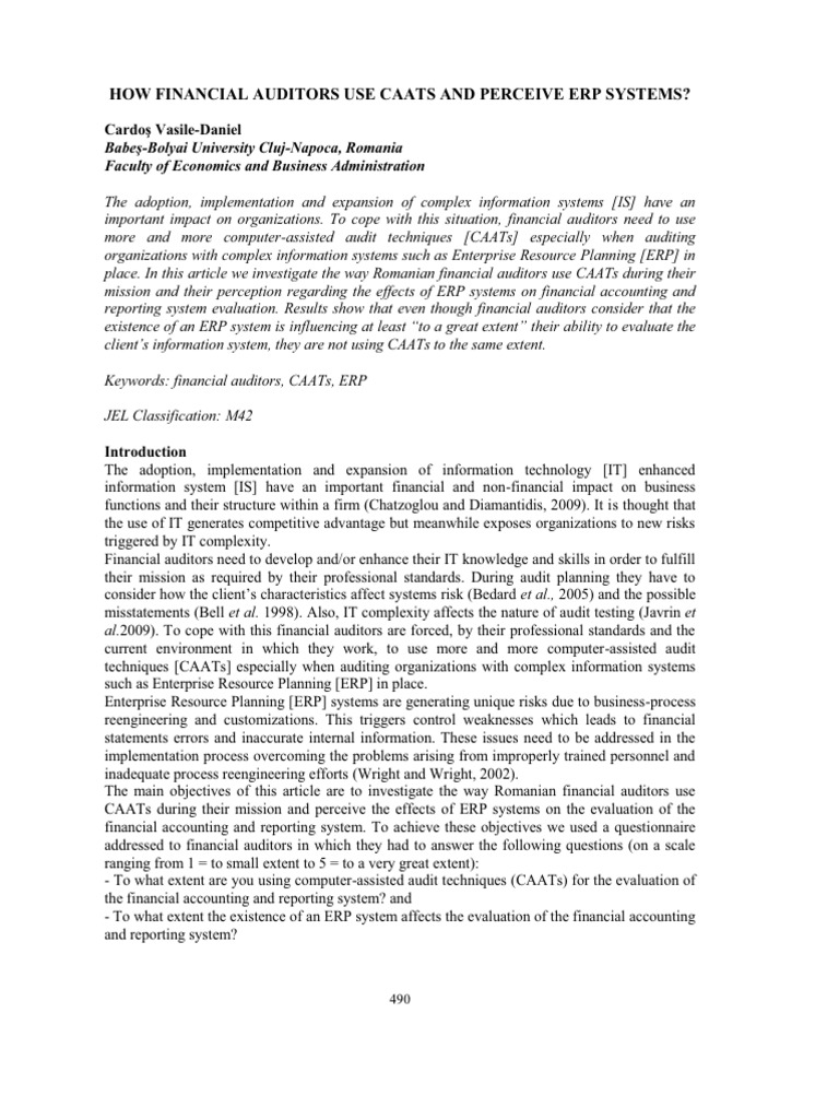 How Financial Auditors Use Caats And Perceive Erp Systems Pdf Audit Financial Audit