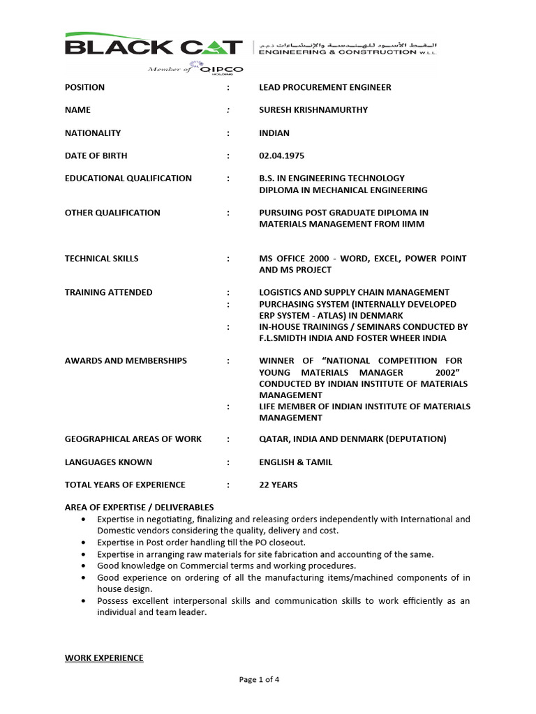 Lead Procurement Engineer - Suresh Krishnamurthy - V2523 - Updated | PDF | Procurement | Business