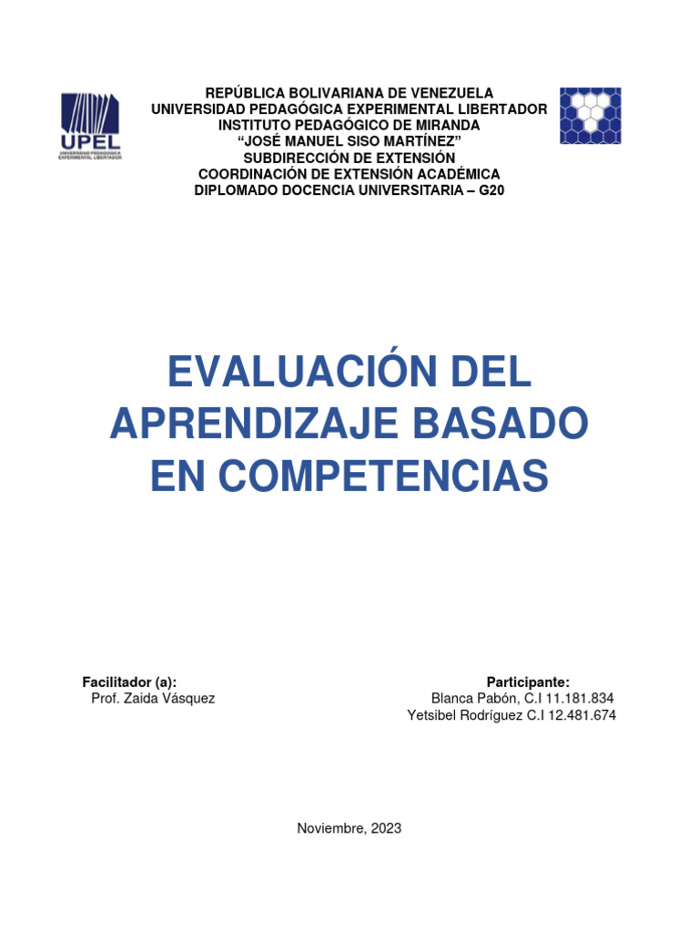Informe Evaluacion Del Aprendizaje Por Competencias. | PDF | Evaluación | Aprendizaje
