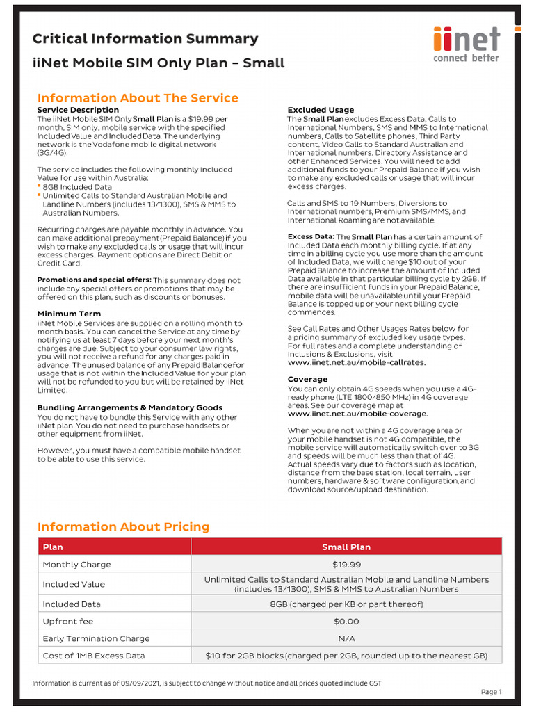 iiNet SIM Only Plan Overview | PDF | Roaming | Mobile Telecommunications