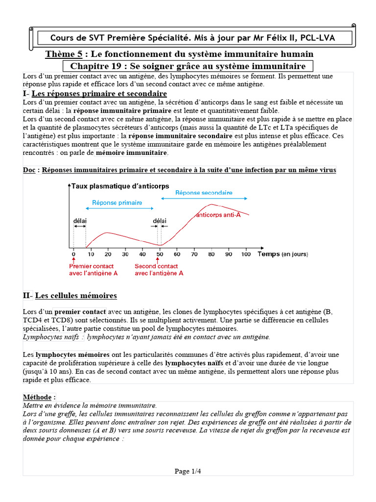 Mémoire immunitaire et vaccination | PDF | Système immunitaire | Antigène
